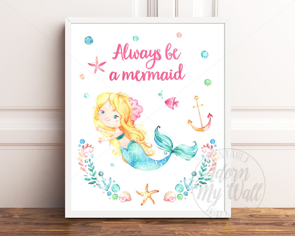 Mermaid Prints Girls Nursery Prints Printable Set of 4 - Etsy