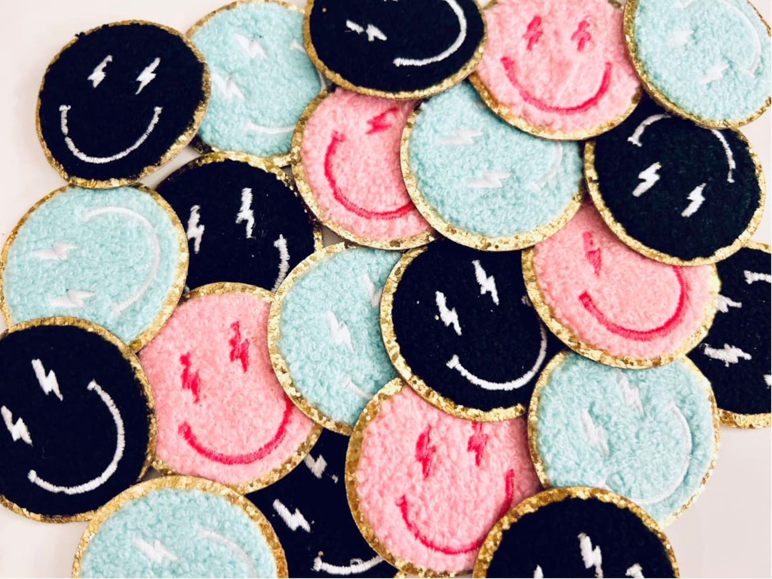 Lightning Eyes Smiley Face Chenille Iron-on Patches - Etsy