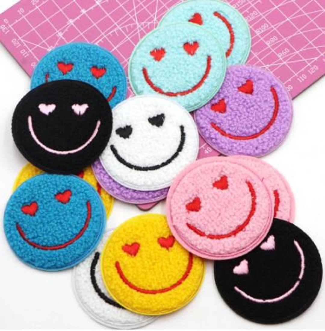 Heart Eyes Smiley Face Chenille Iron-on Patches - Etsy