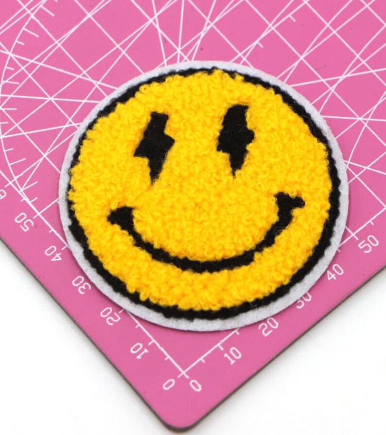 Lightning Eyes Smiley Face Chenille Iron-on Patches - Etsy