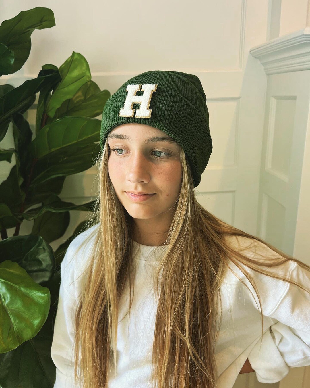 Olive Beanie Personalized With Chenille Patch - Etsy
