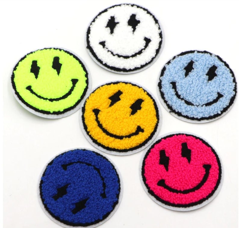 Lightning Eyes Smiley Face Chenille Iron-on Patches - Etsy