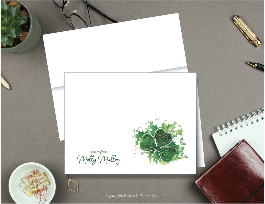 Irish Shamrock Note Card, Irish Stationery, Personalized Note Cards ...