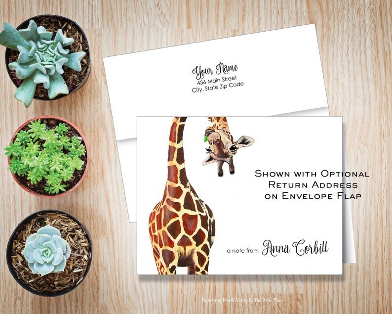 Giraffe Personalized Folded Note Cards - Set of 8 - Note Card ...