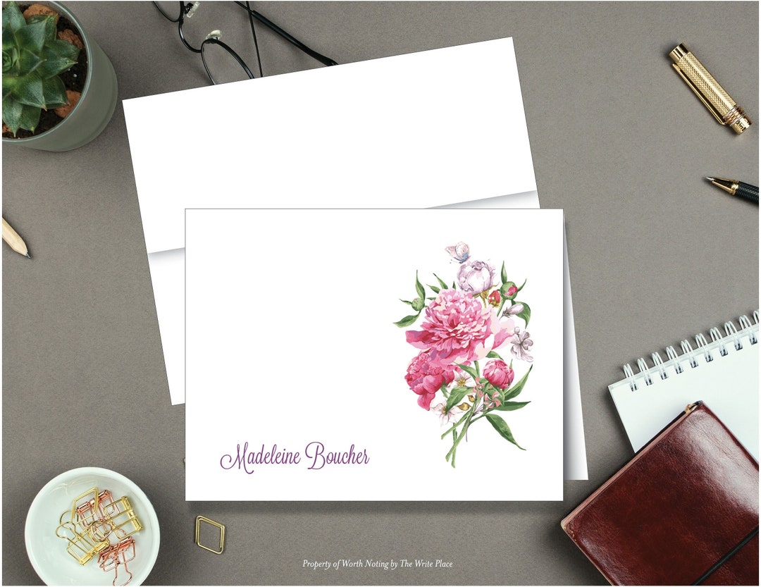 Personalized Note Cards, Peony Note Cards, Peony Notecards, Peony ...