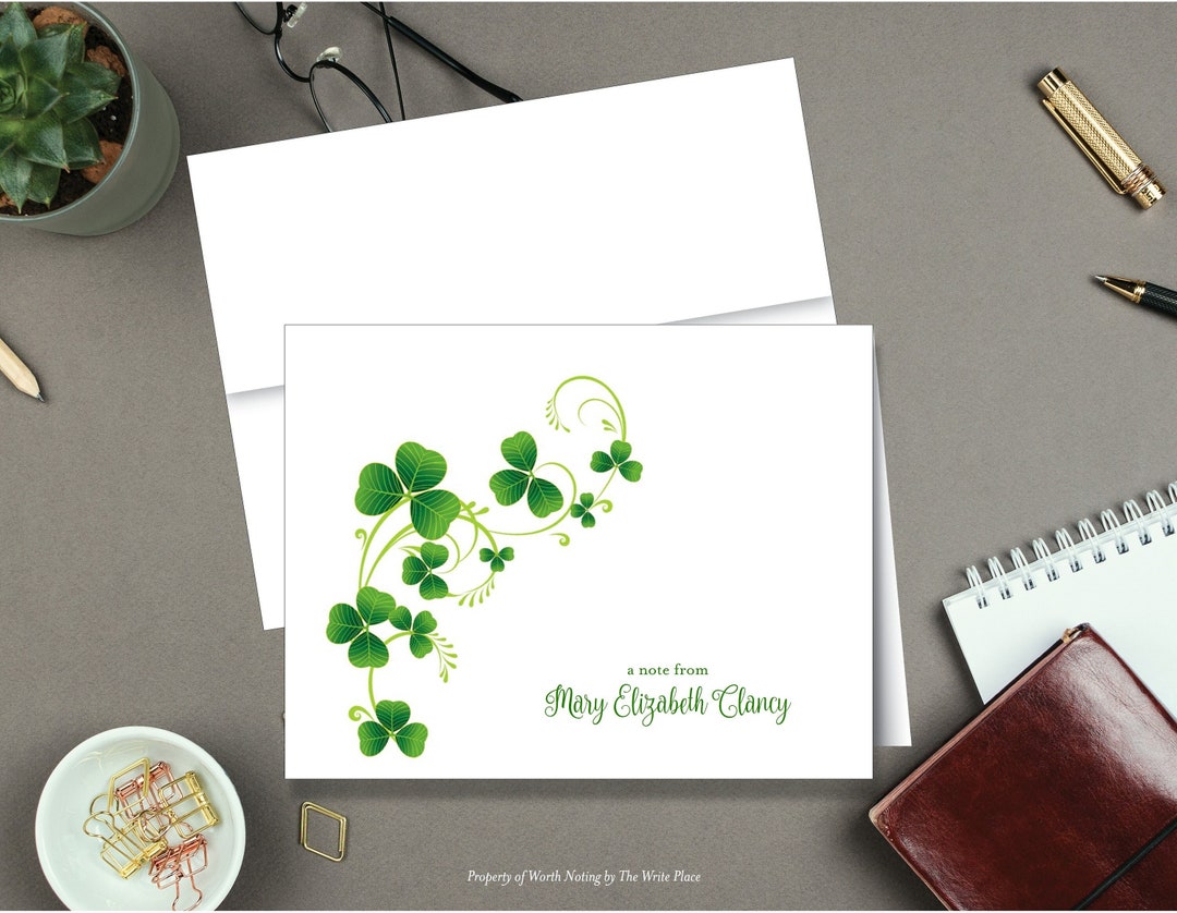Irish Shamrock Vine Note Card, Irish Stationery, Personalized Note ...