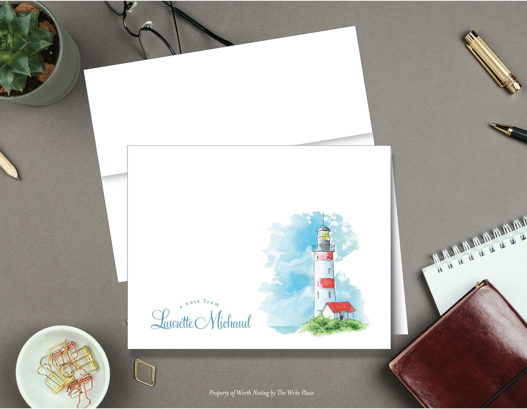 Lighthouse Note Card, Personalized Note Cards, Lighthouse Stationery ...