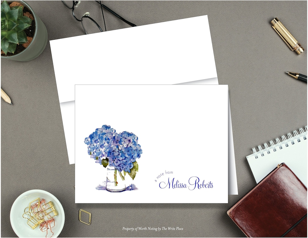 Hydrangea Note Cards, Personalized Stationery, Watercolor Hydrangeas ...