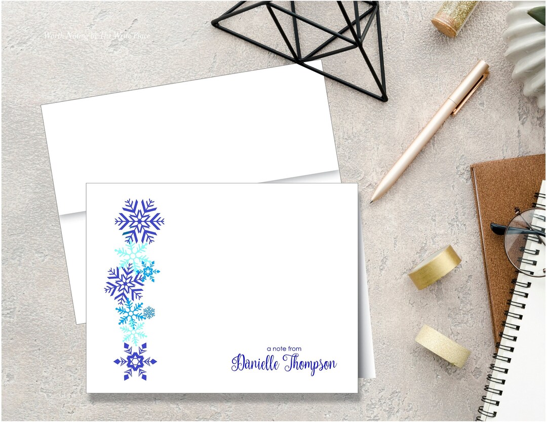 Winter Snowflakes Note Cards - Personalized Notes - Set of 8 - Folded ...