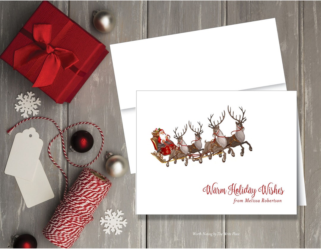 Christmas Note Cards - Holiday Personalized Notes - Santa and Sleigh ...