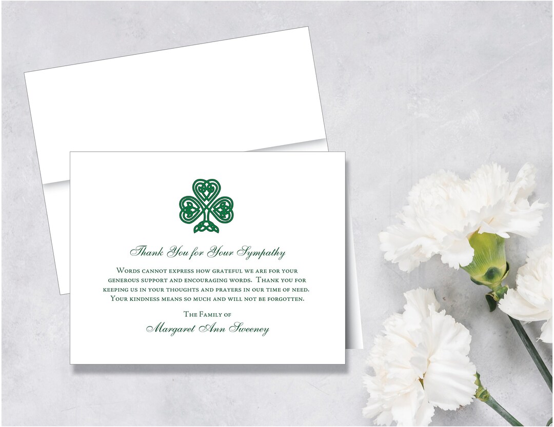 Sympathy Note Card, Funeral Thank You, Celtic Irish Shamrock, Irish ...