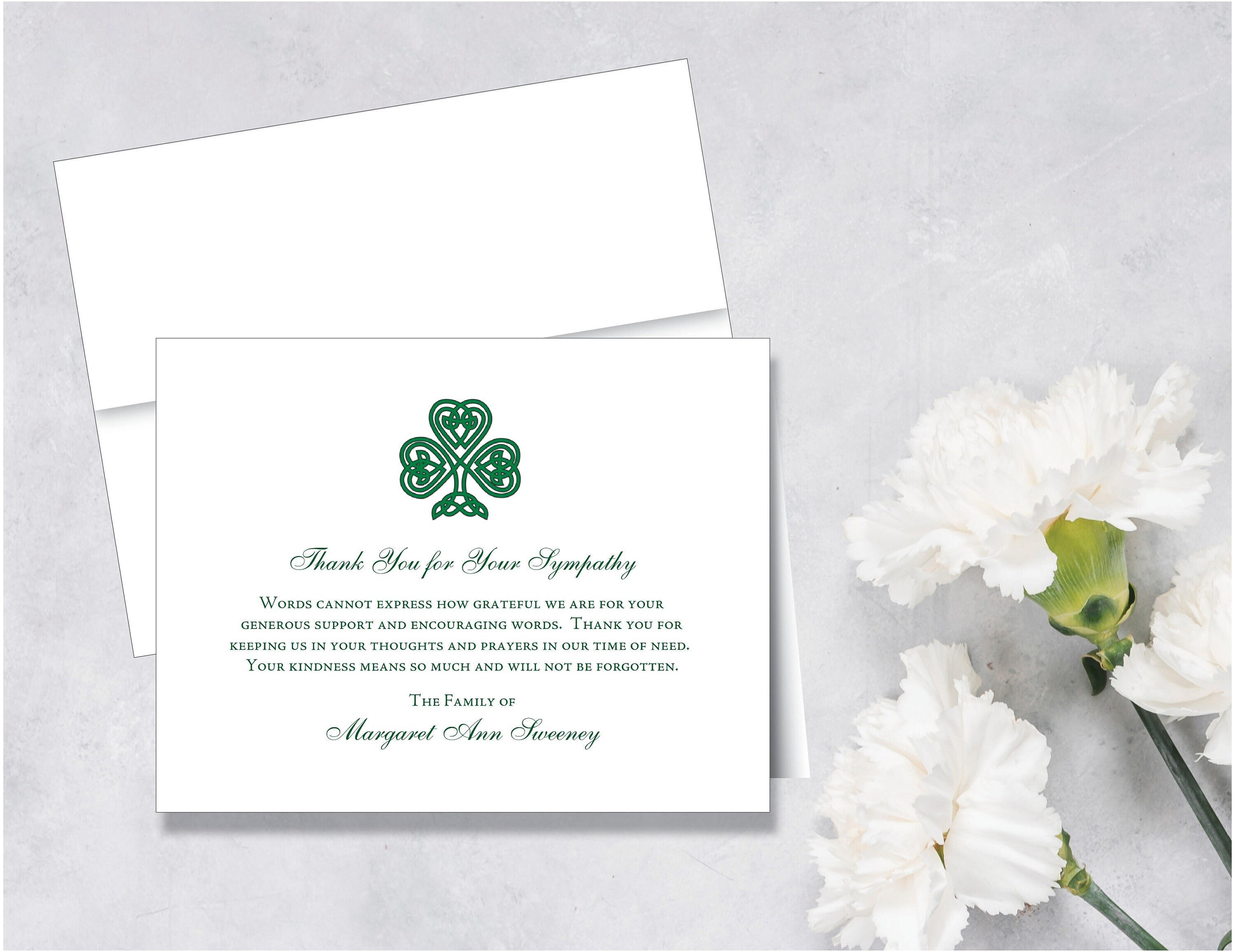 Sympathy Note Card, Funeral Thank You, Celtic Irish Shamrock, Irish ...