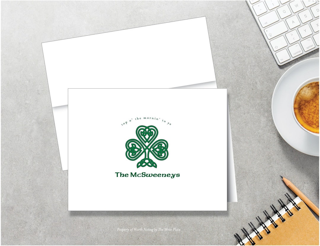 Personalized Note Cards, Irish Celtic Shamrock, Set of 8, Folded Notes ...