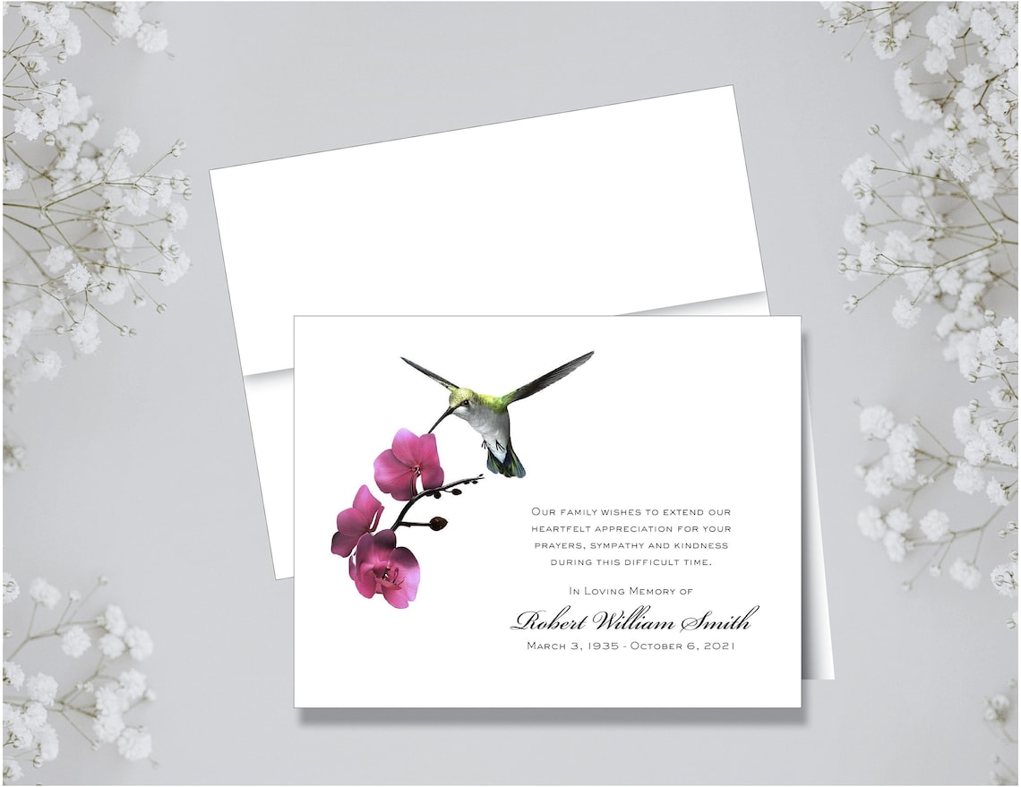 Sympathy Note Cards, Funeral Thank You Notes, Hummingbird With Orchid ...