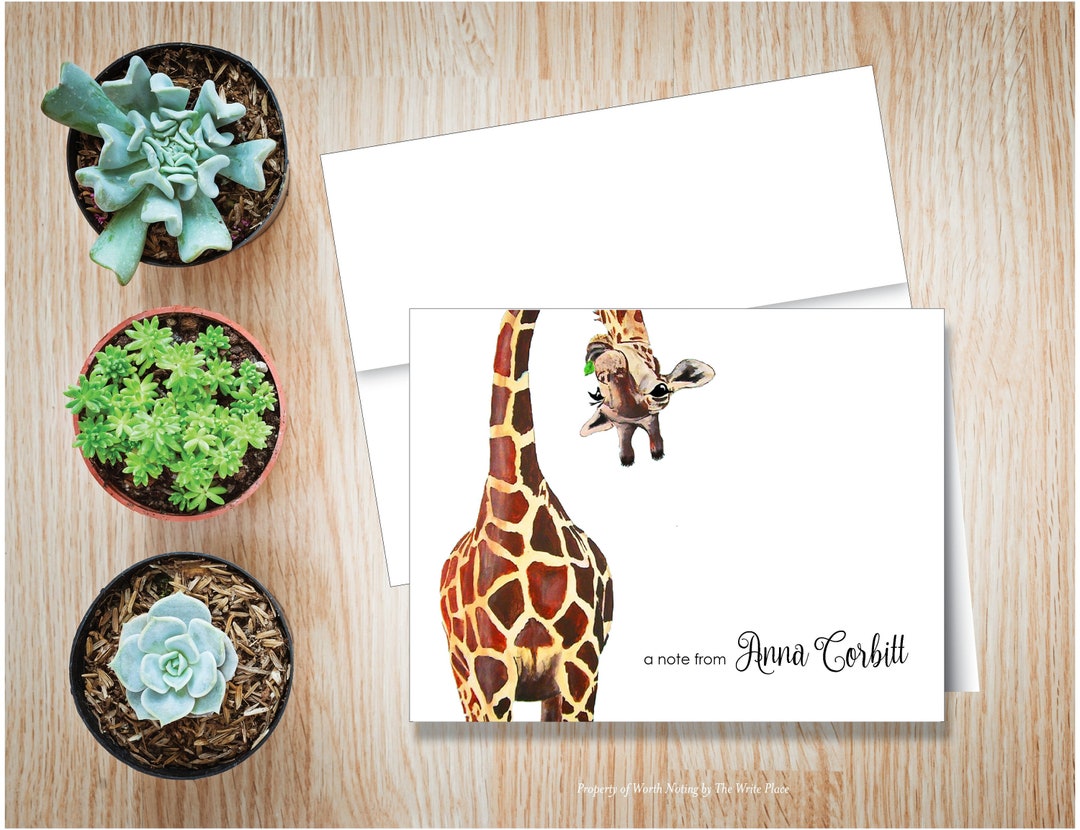 Giraffe Personalized Folded Note Cards - Set of 8 - Note Card ...