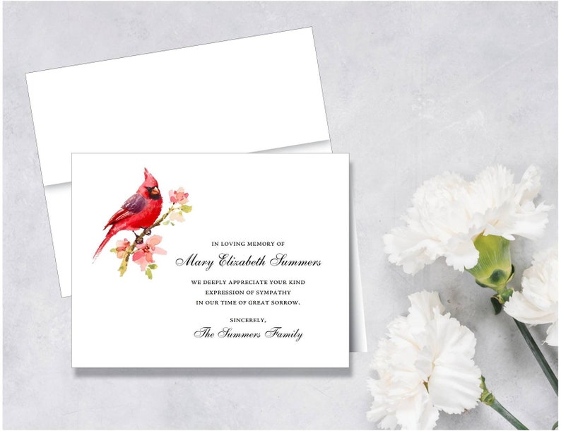 Personalized Note Cards - Sympathy Funeral Thank You Red Cardinal Bird ...