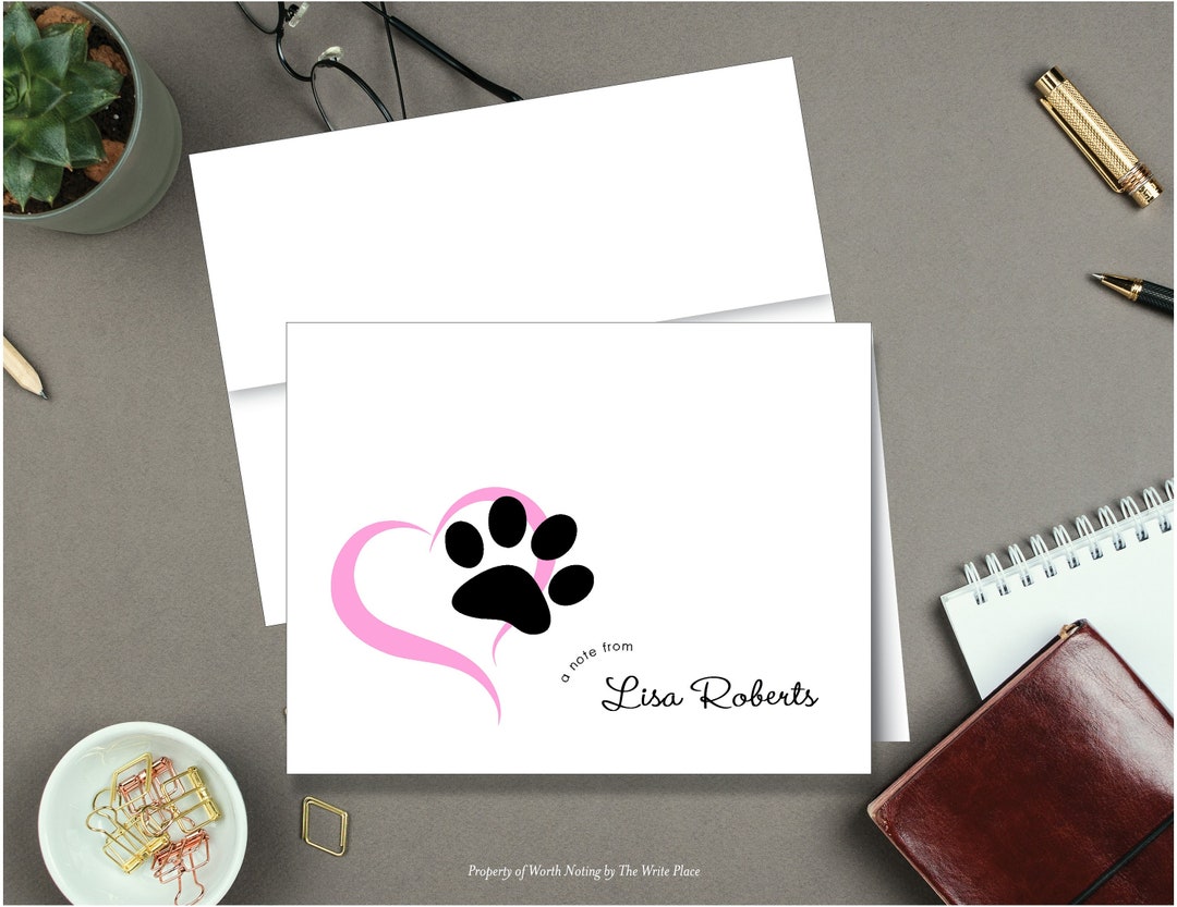Personalized Note Cards - Paw Print Heart - Set of 8 - Notes - Folded ...