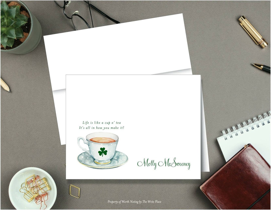 Personalized Note Cards - Irish Shamrock Tea Cup - Set of 8 - Notes ...