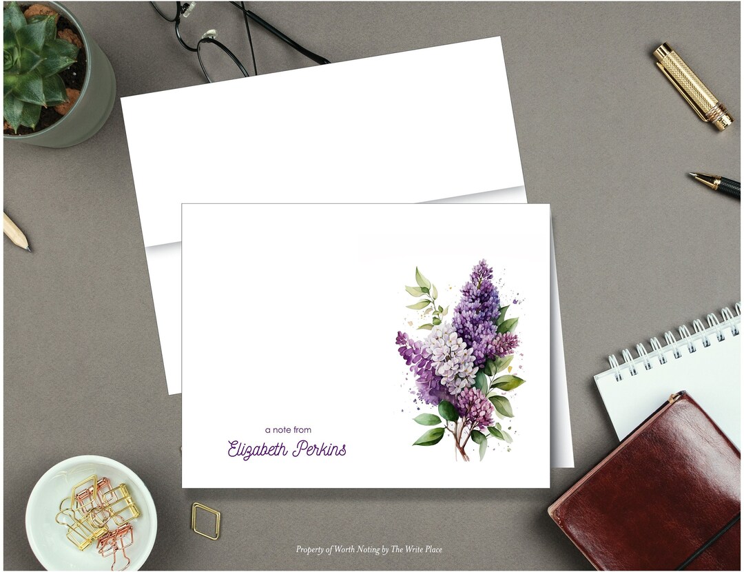Lilac Note Cards, Personalized Stationery, Lilac Stationary, Set of 8 ...