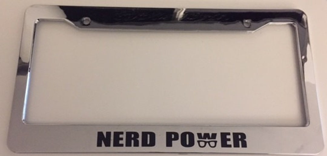 Nerd Power With Nerd Glasses - Chrome License Plate Frame - Gamer Game ...