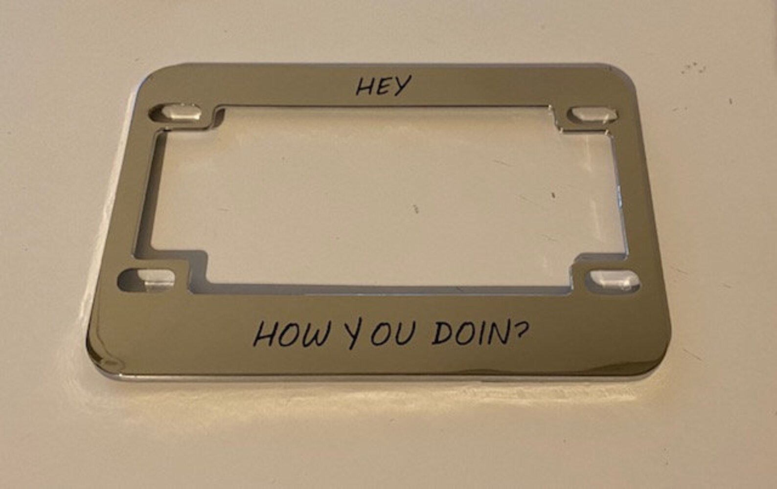 Hey How You Doin ? Chrome Scooter / Motorcycle License Plate Frame ...