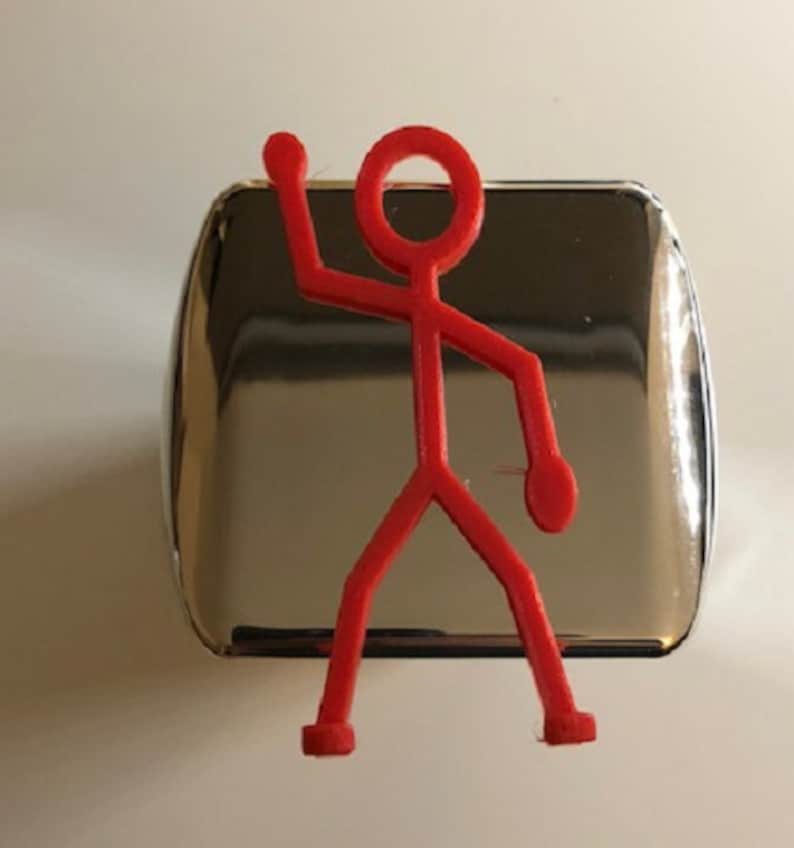 Stick Figure Guy Waving Hi in 3D Version - Chrome With RED - 2 Inch ...