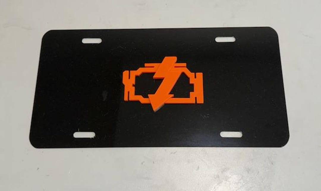 Check Engine Light Funny Logo 3D - Unique - License Plate INSERT Black ...