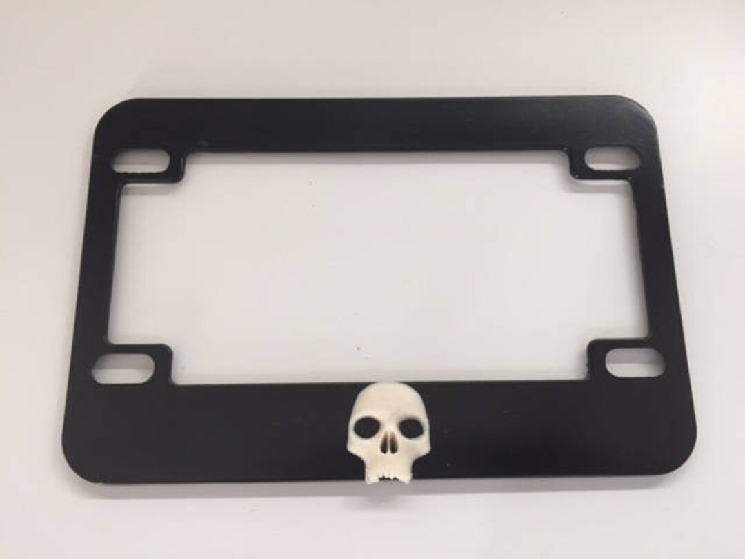 Skull in 3d Black With White Motorcycle License Plate Frame - Scary ...