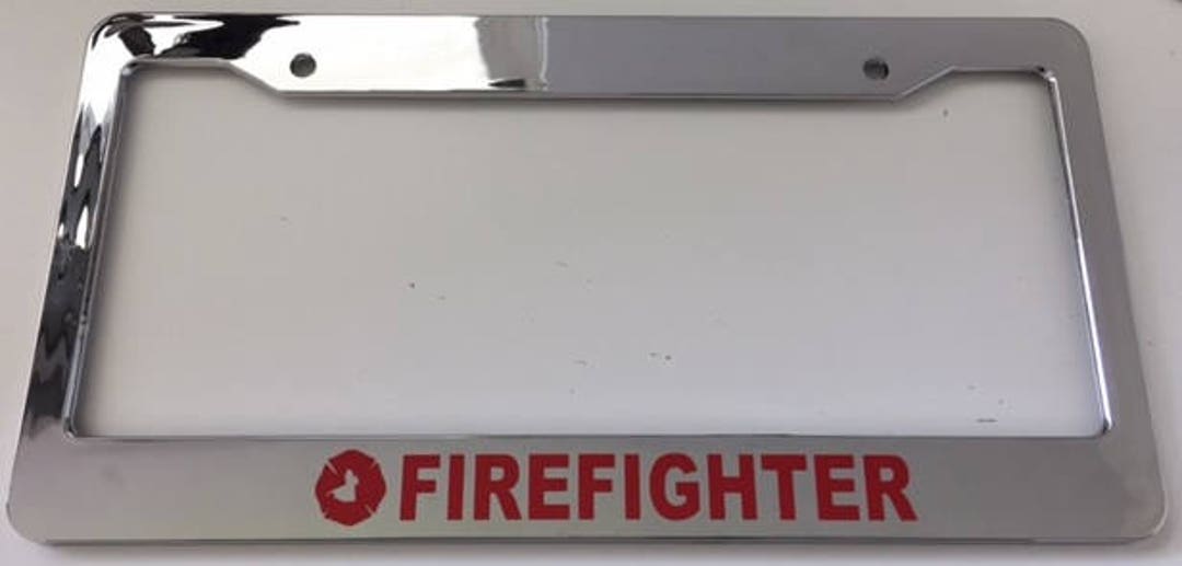 Firefighter With Badge - Chrome With Red Automotive License Plate Frame ...