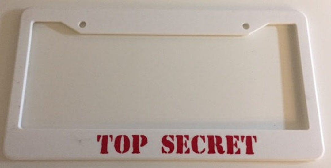 Top Secret - Army Style Font - White With Red Automotive License Plate ...