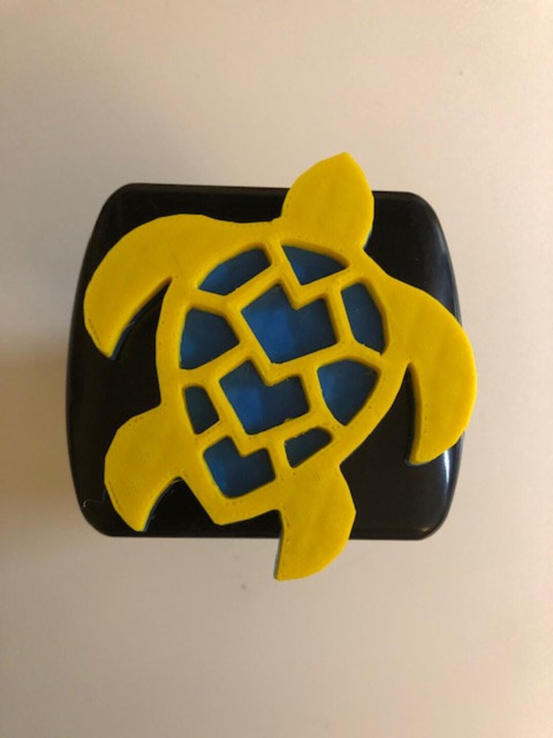 Turtle in 3d Yellow With Blue Shell - Black 2 Inch Trailer Hitch Cover ...