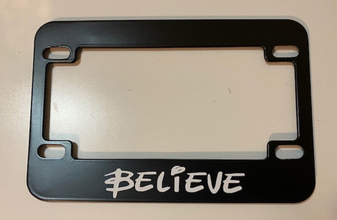 Believe in Cursive Font - - Black Scooter / Motorcycle License Plate ...