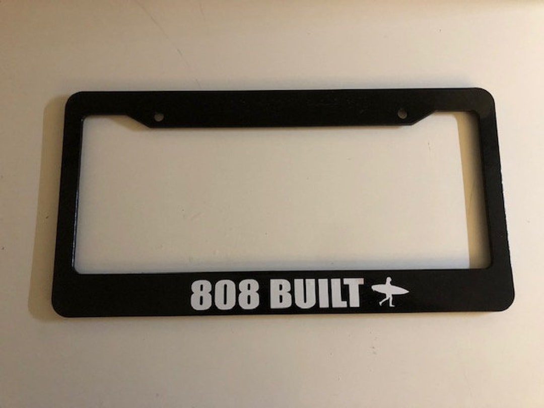 Hawaiian 808 Built - With Surfer Image - Black License Plate Frame ...