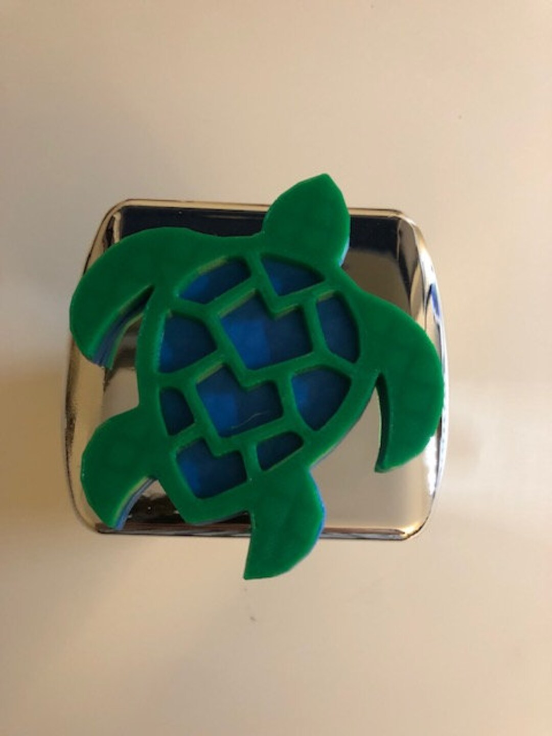 Turtle in 3d Grey With Blue Shell - CHROME 2 Inch Trailer Hitch Cover ...