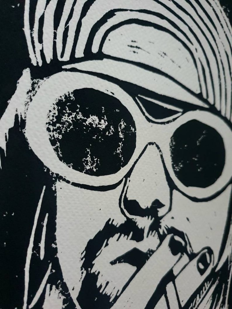 Kurt Cobain Linocut Print - Etsy