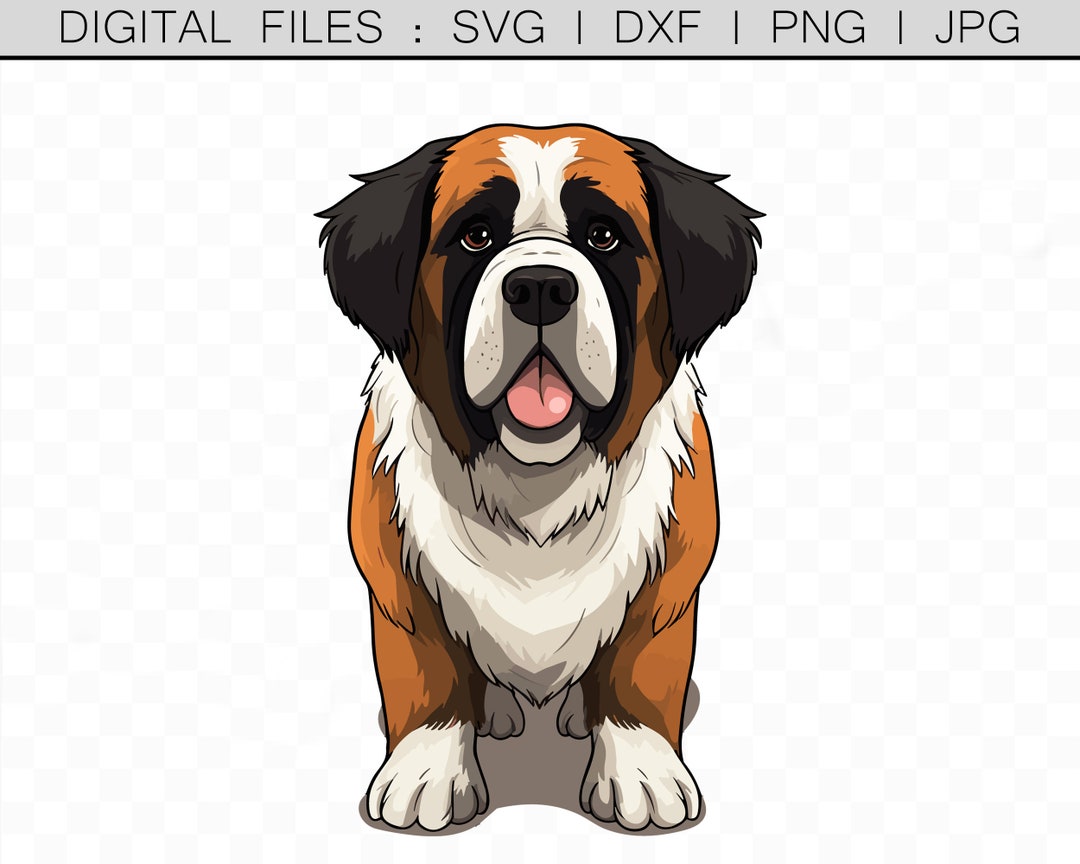 Saint Bernard SVG Cartoon Clipart Vector Illustration, Digital Cut File ...