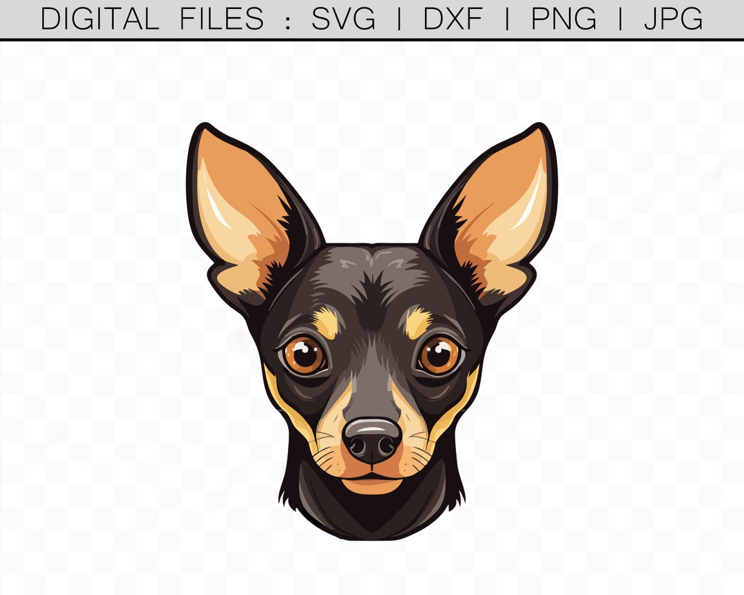 Miniature Pinscher SVG Cartoon Clipart, Min Pin Head PNG, Dog Lover ...