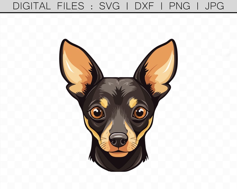 Miniature Pinscher SVG Cartoon Clipart, Min Pin Head PNG, Dog Lover ...