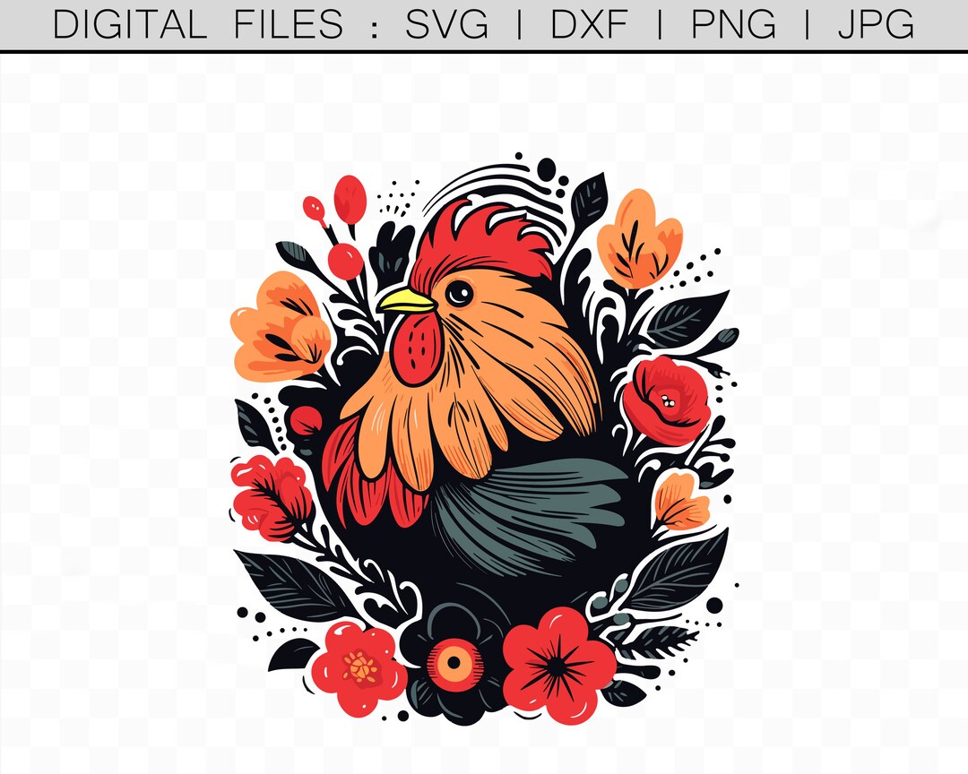 Floral Chicken SVG, Logo Design, Vector Clipart, Cricut Cut Files ...