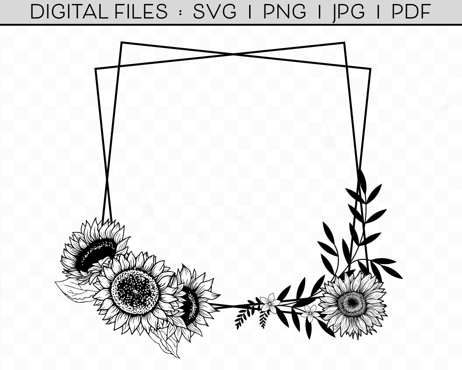Sunflower Frame Svg Square Frame With Flowers and Leaves Png - Etsy