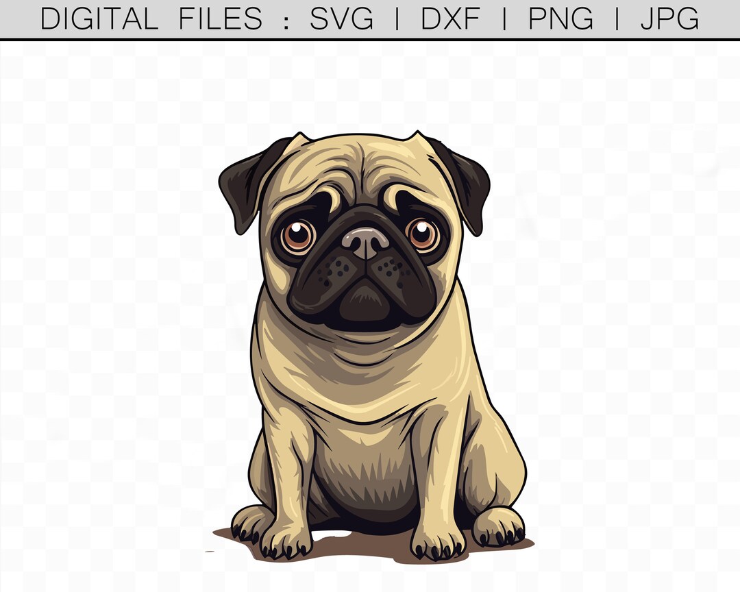 Pug Pup Clipart SVG Files for Cricut, Colour Vector Dog, Cute Pug PNG ...