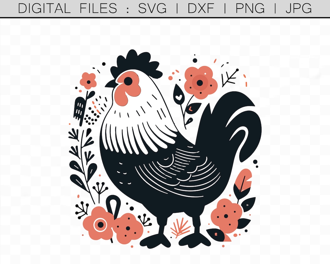 Floral Chicken SVG, Vector Clipart, Cricut Cut Files, Chicken PNG, Hen ...