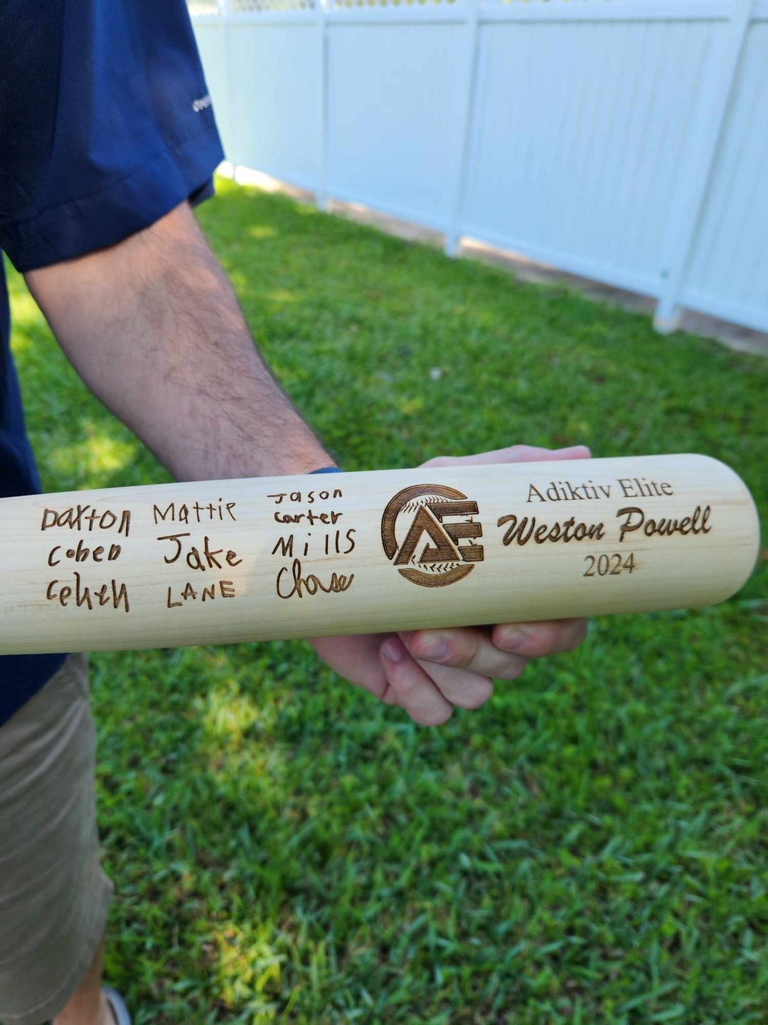 Handwritten Player Signatures Coach Bat Full Sized Engraved Bat ...