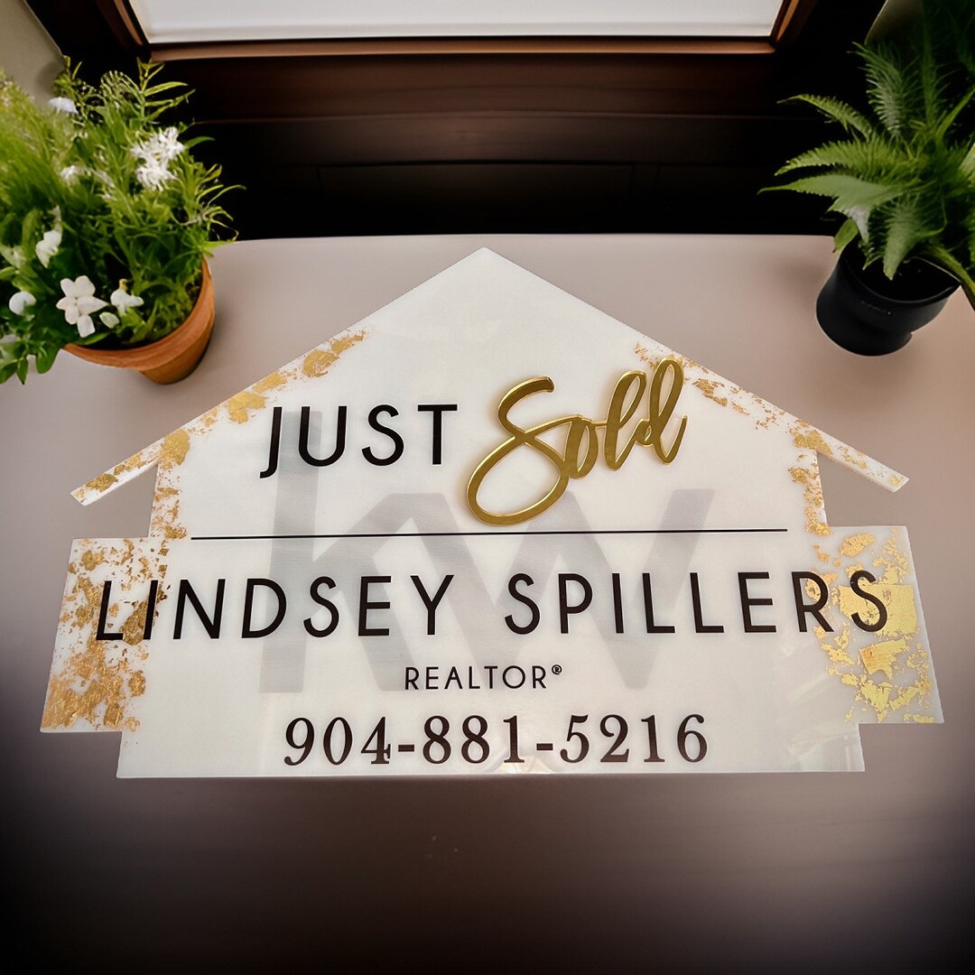 Acrylic Real Estate Closing Sign: Gold Accent, House Shape - Etsy