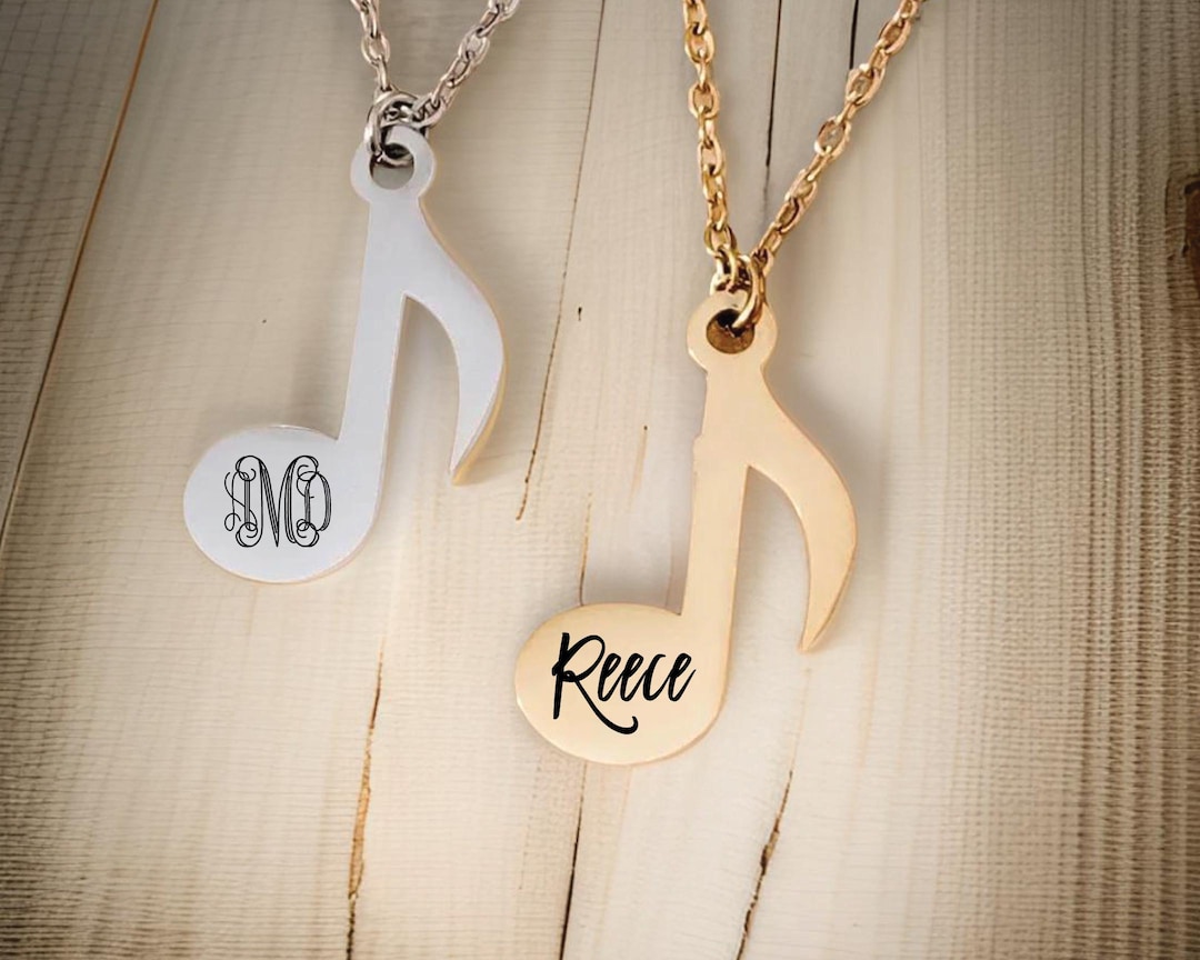 Monogrammed Music Note Necklace, Engraved Music Note Necklace, Music ...