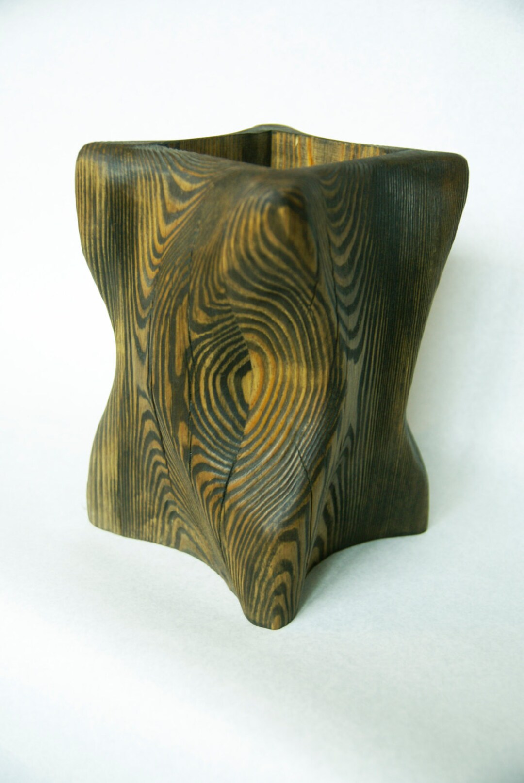 Rustic Carved Wood Flower Pot: Unique Home Decor - Etsy