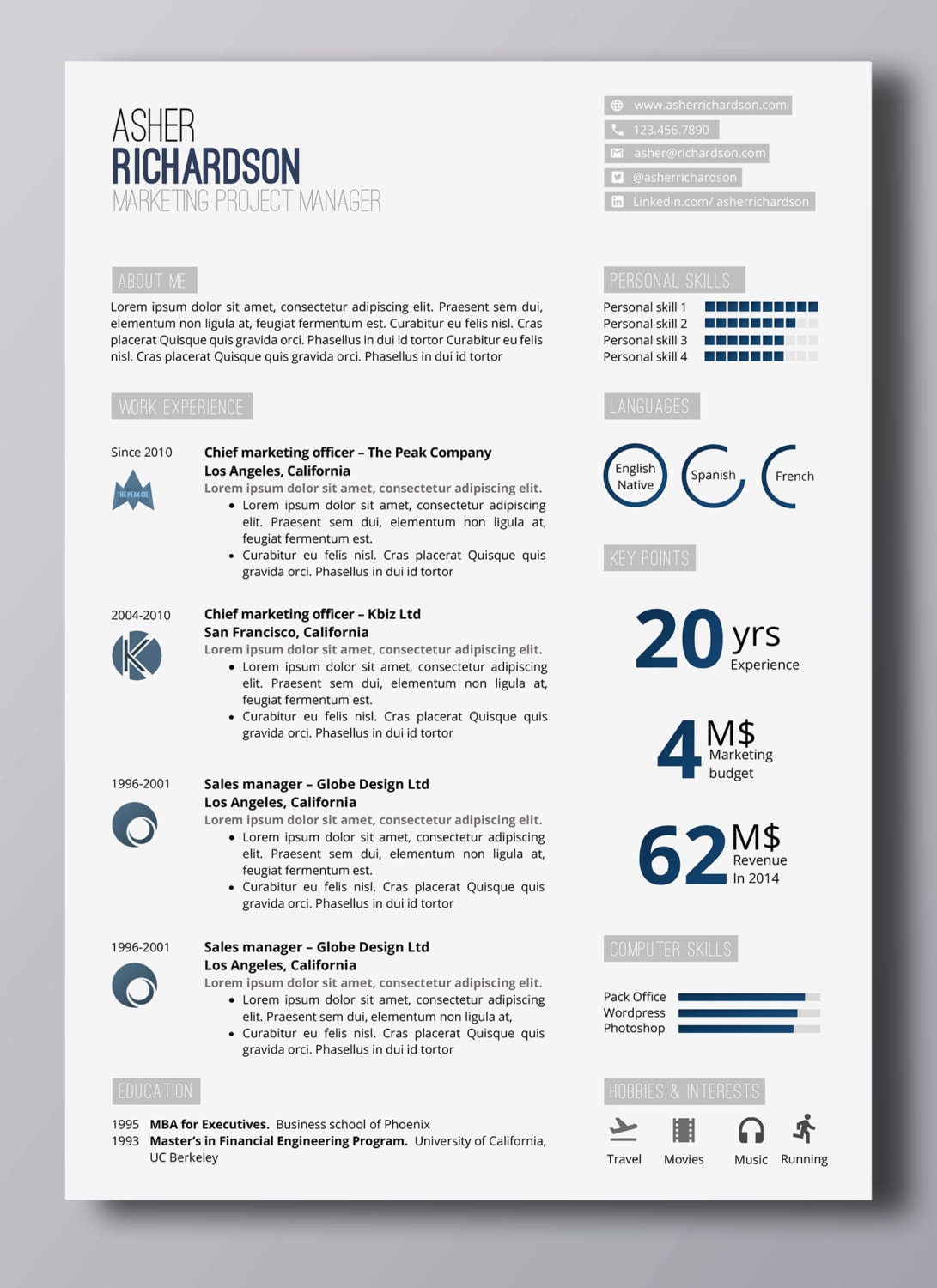 Minimalist and Graphic Resume word - Etsy