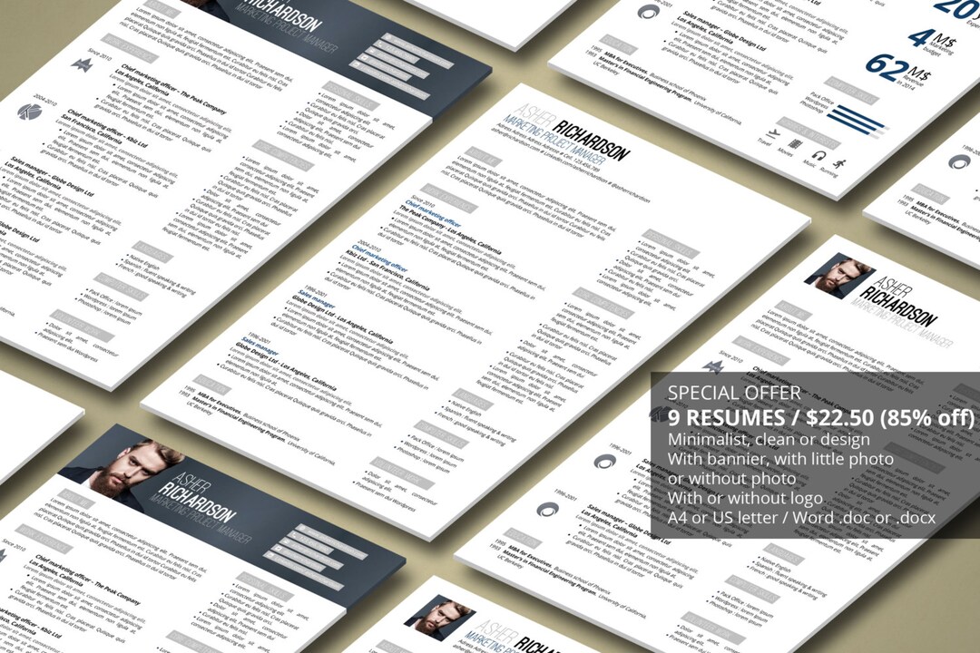 9 Professional Resumes Templates / 85% Off! - Etsy