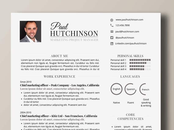 Clean Professional Resume 1 Page Word | Etsy
