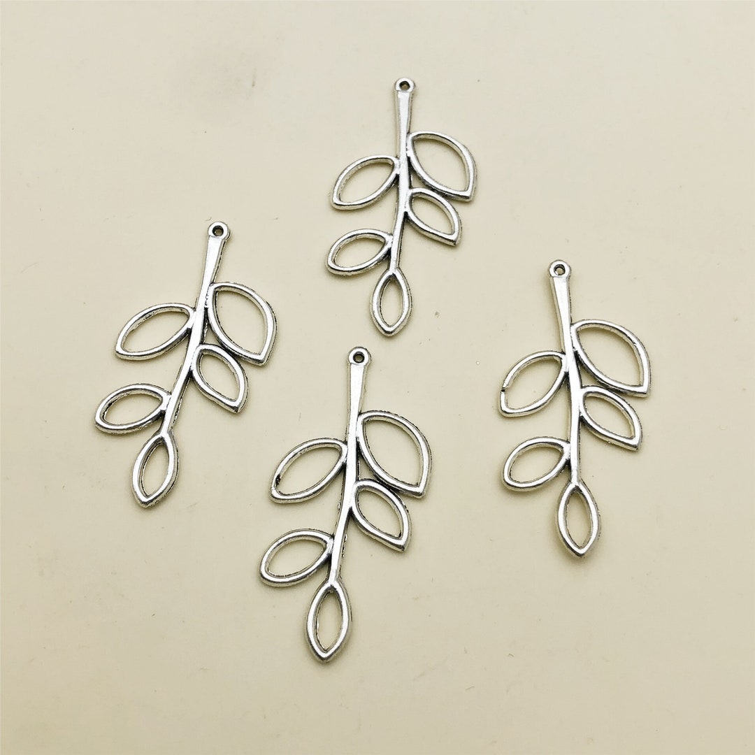 50pcs Silver Tree Branch Charms,metal Charm, Tree Branch Leaf Pendants ...